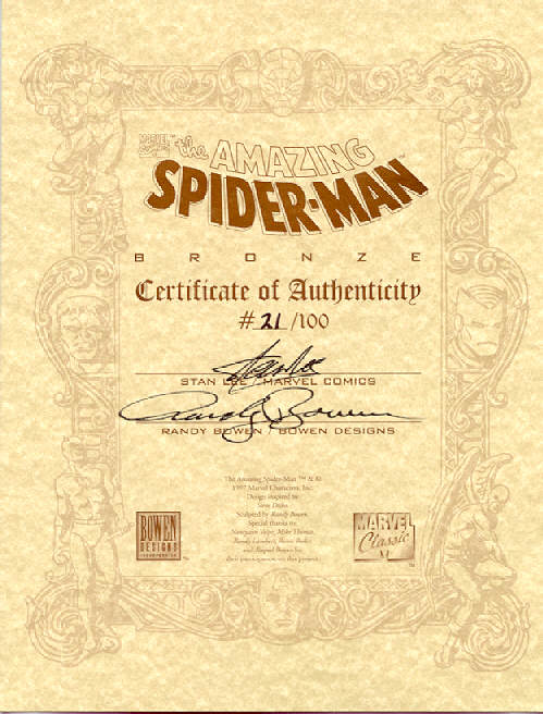 Spider-Man Bronze Certificate